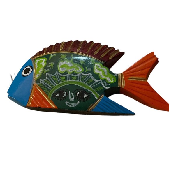 Art | Vtg Mexican Wood Carved Fish Folk Art Oaxaca Handpainted Figure ...